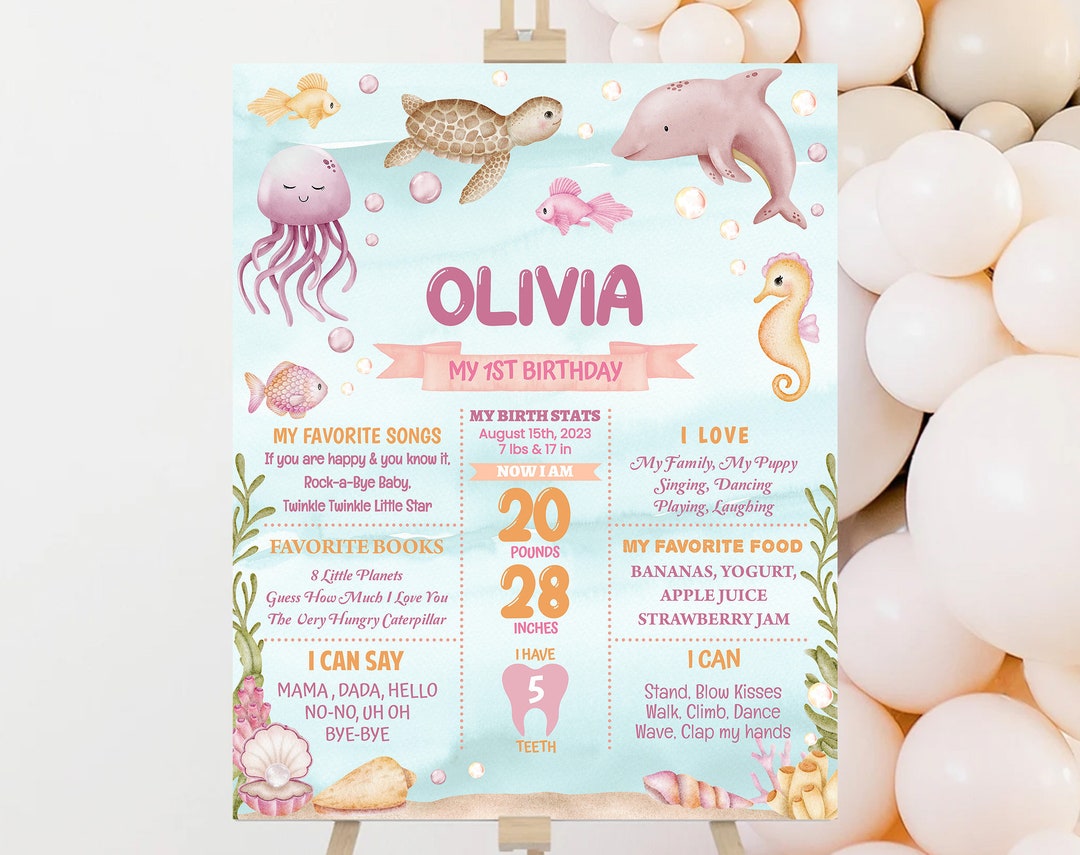 Baby Girl Milestone Sign, Poster | Under the Sea, Ocean Animals ...