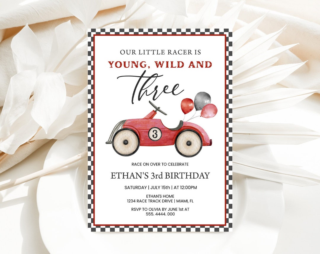 Third Birthday Invitation Boys Editable Race Car 3rd Birthday Invite ...