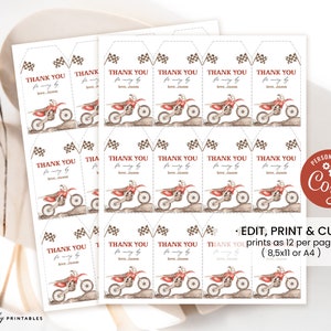 Printable Birthday Favors, Gift Tags | Fast ONE, Dirt Bike, Start Your ...