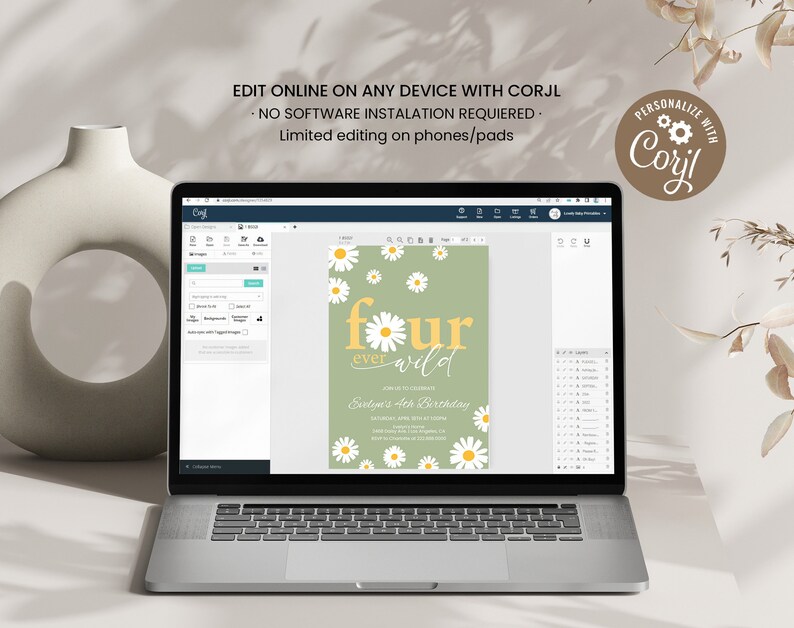 Editable Daisy Birthday Invitation Template Retro Daisy 4th - Etsy