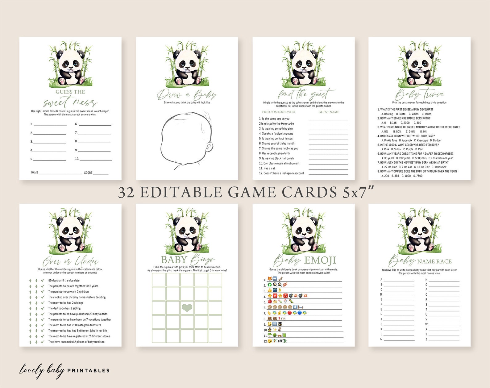 Printable Baby Shower Games Bundle Editable Baby Shower Game Package ...