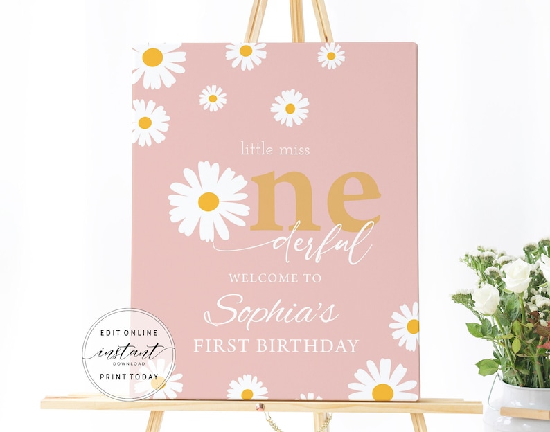 Daisy Birthday Welcome Sign Printable Welcome Poster Editable - Etsy