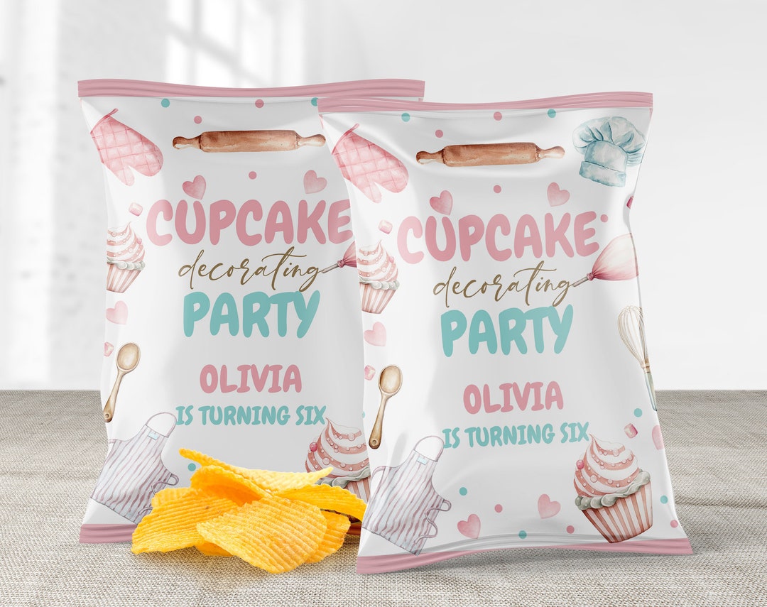 Chips Bag Template, Girls Birthday Favors | Cupcake Decorating Party ...