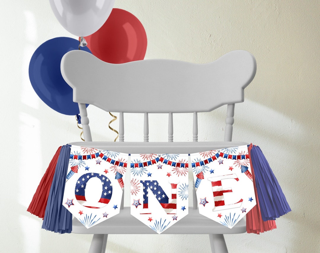 High Chair Banner, 1st Birthday ONE Banner | Patriotic, 4th of July, Red White & Blue ...