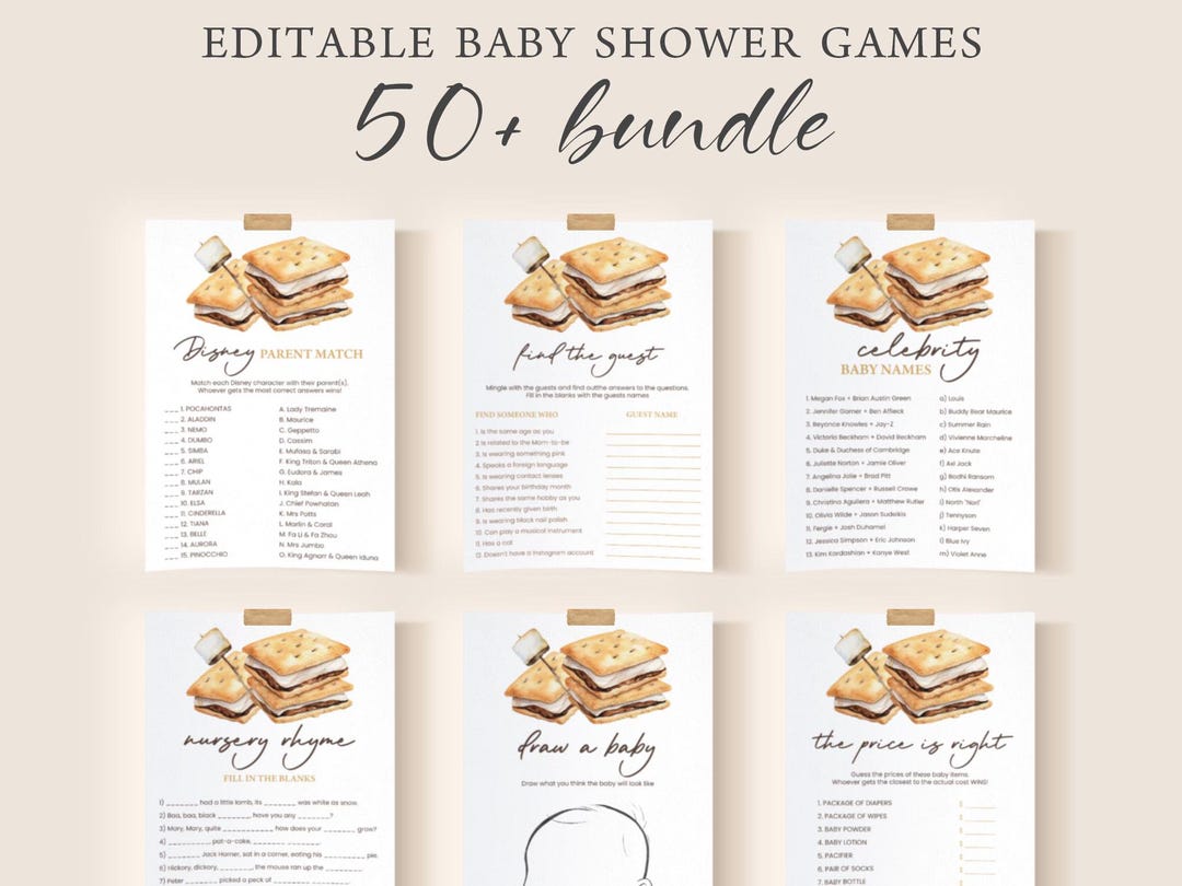 Editable Baby Shower Games Bundle, Set | Smore to Love, Smore Fun ...