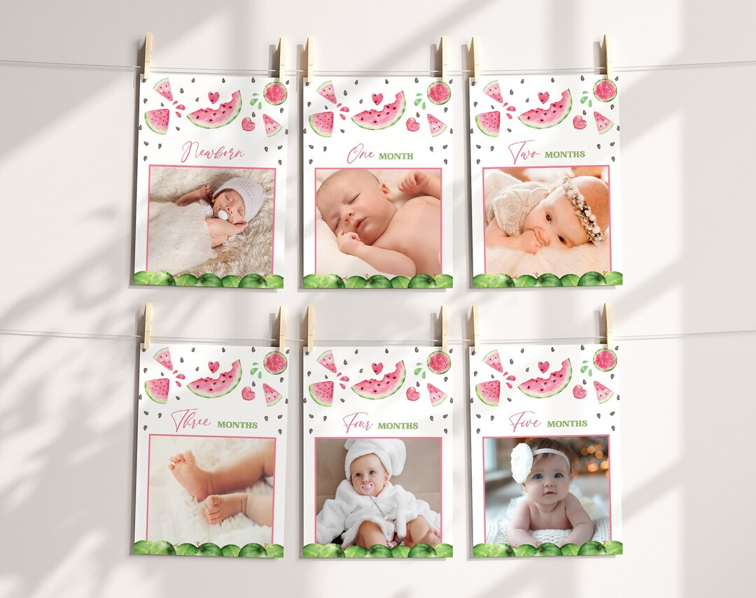Monthly Photo Banner, 12 Months Birthday Banner, Milestone | Watermelon ...