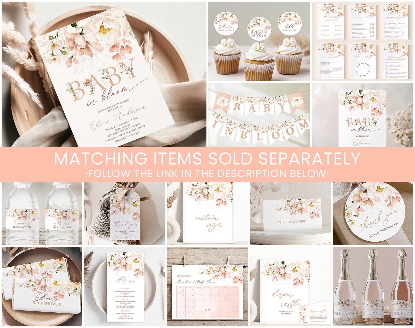 Baby Shower Party Banner, Baby in Bloom | Pink Floral, Spring Summer ...