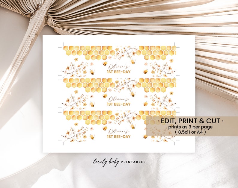 Editable Water Bottle Labels | Honey Bee, First Bee-day, Our Little Honey | Printable Girls 1st ...