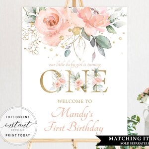 Blush Floral Party Banner Printable Happy Birthday Banner DIY Baby ...