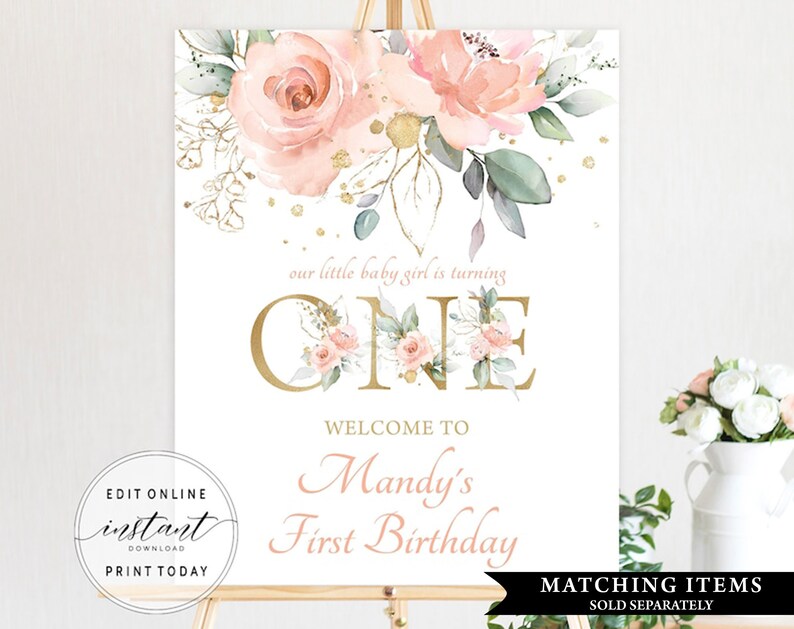 Blush Floral Party Banner Printable Happy Birthday Banner DIY - Etsy