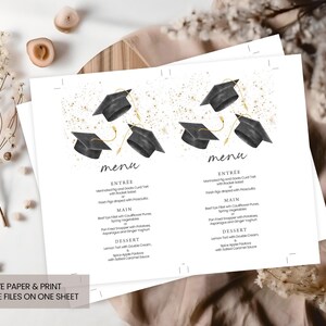 Graduation Party Menu Card Template | Black & Gold Glitter, Confetti ...