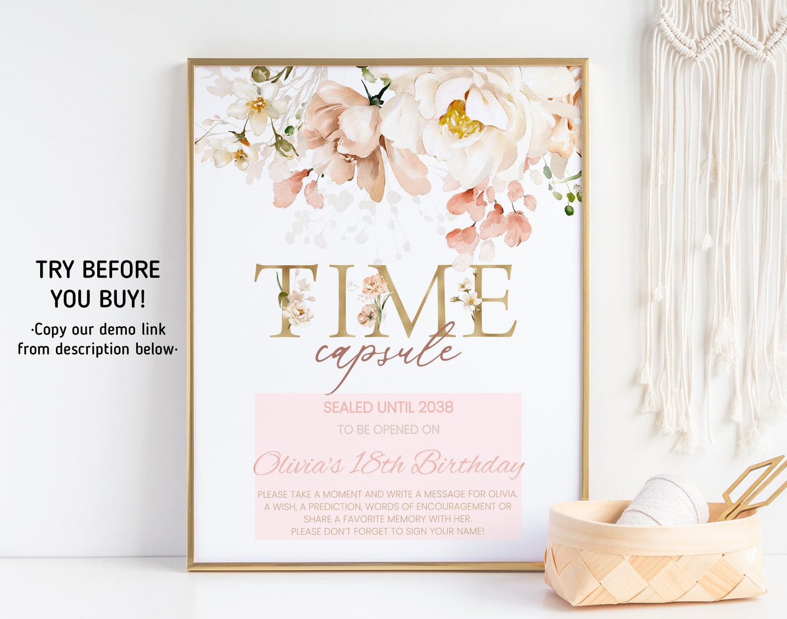 Blush Floral Time Capsule Sign Printable Time Capsule Card - Etsy