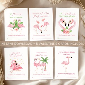 Printable Flamingo Valentines Cards, Kids Valentine Day Gift Tag, Funny ...
