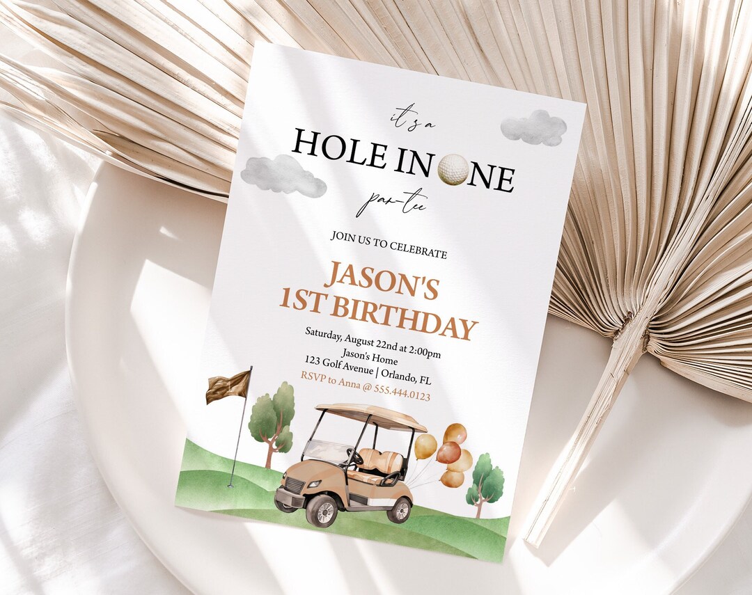 Hole in One Birthday Invitation, First Birthday Invite Golf Cart ...