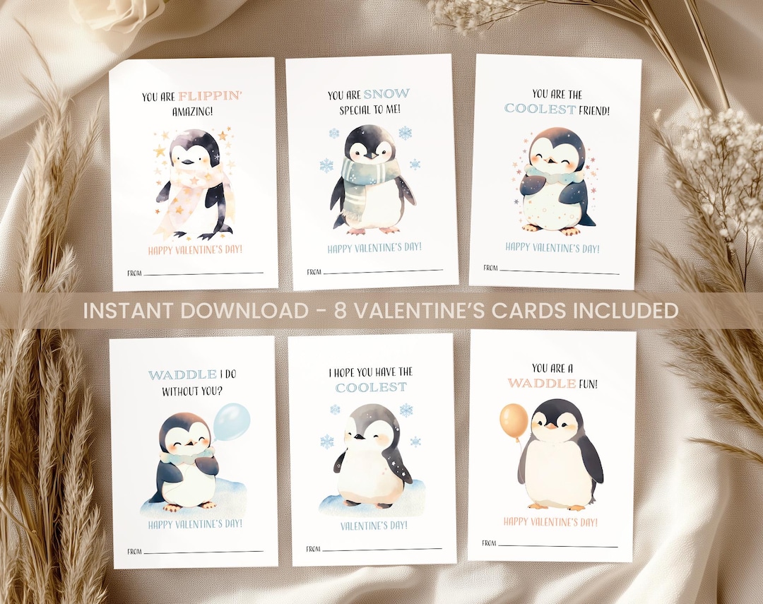 Printable Penguin Valentine Cards, Funny Pun Valentine Day Gift Tags ...