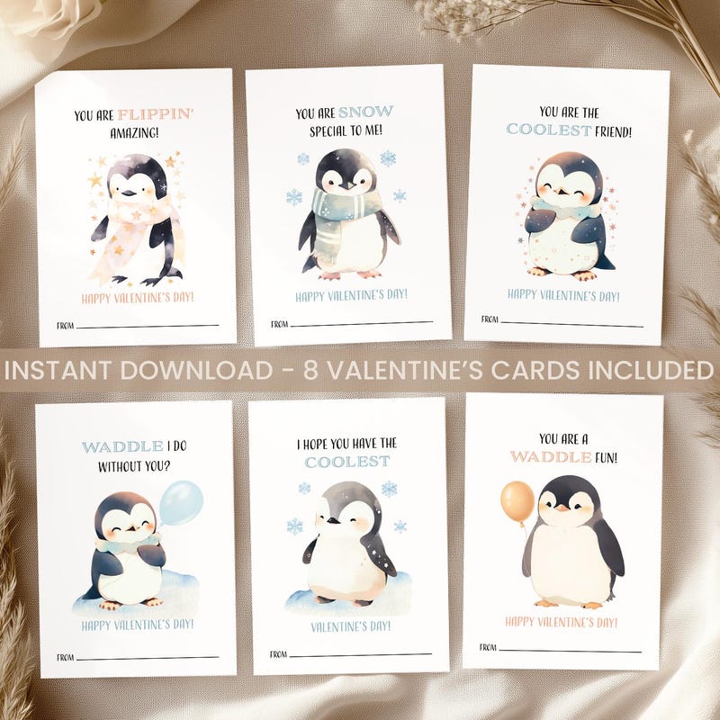 Penguin Valentine Cards - Etsy