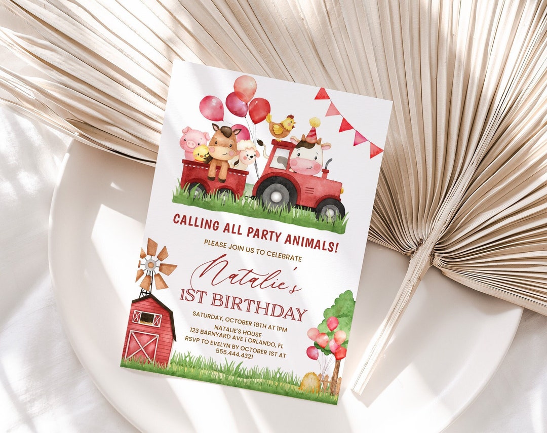Farm Birthday Invitation, 1st Birthday Invite | Barn Animals, Barnyard ...
