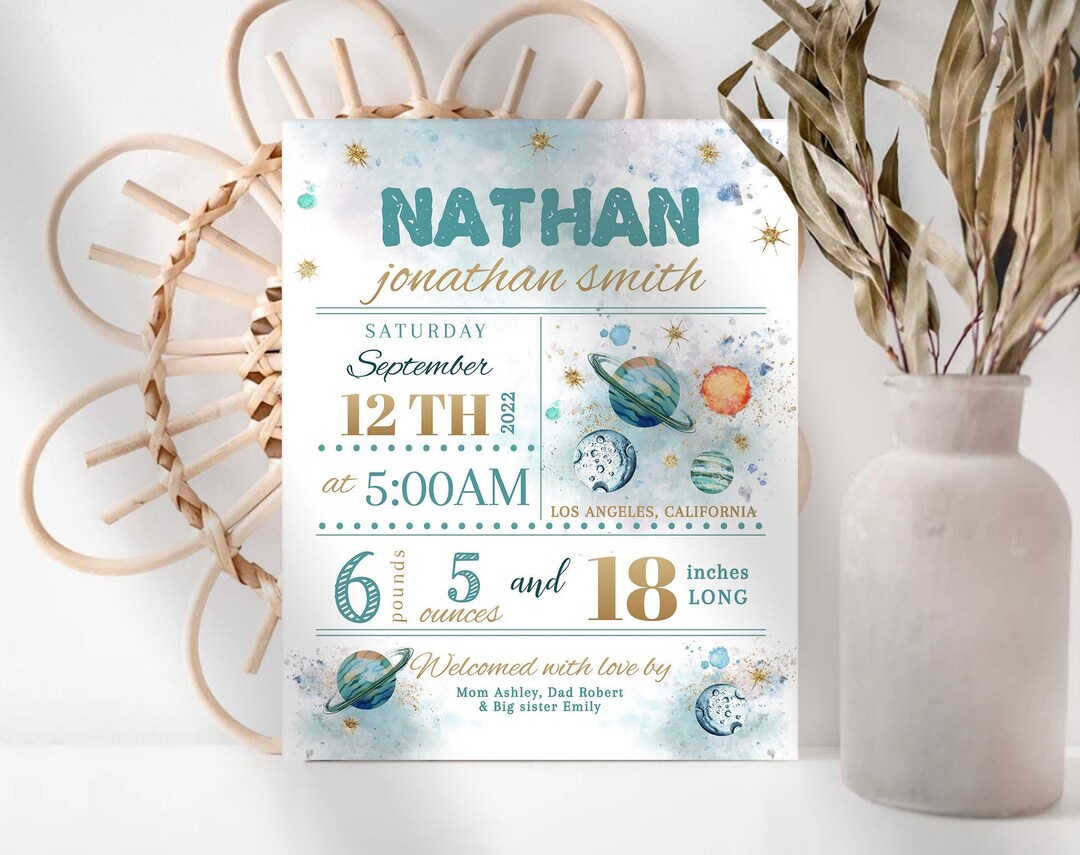 Printable Birth Stats Sign Baby Boy Birth Announcement Poster Newborn ...
