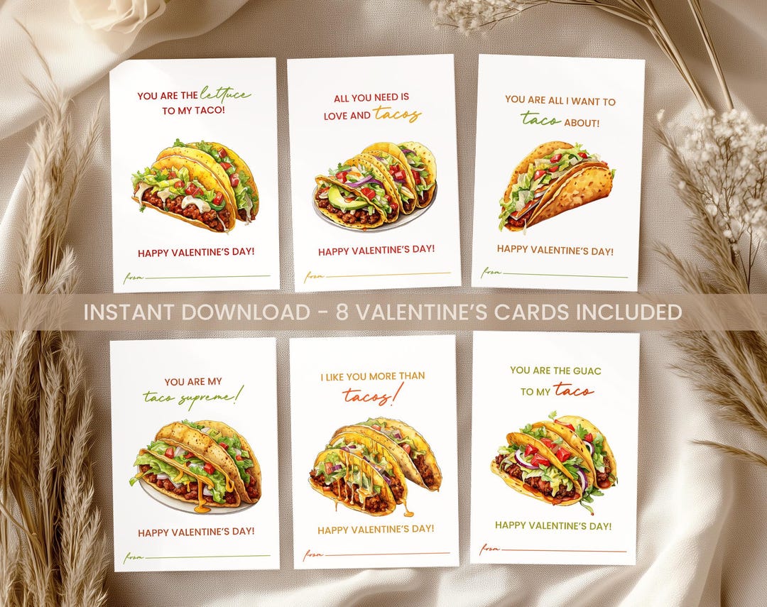 Printable Tacos Valentine Cards, Funny Pun Valentine Day Gift Tags ...