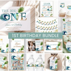 The Big ONE First Birthday Bundle, Surfing Birthday Invite | Beach ...