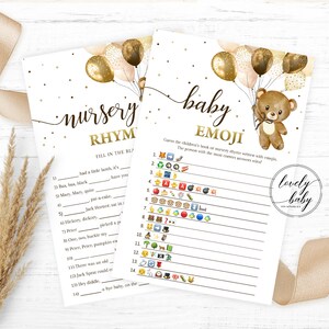 Printable Teddy Bear Baby Shower Games Bundle Gold Baby Shower Games ...