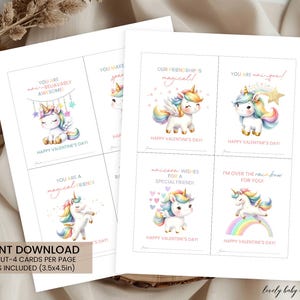 Printable Unicorn Valentine Cards, Rainbow Girls Valentines Gift Tags ...