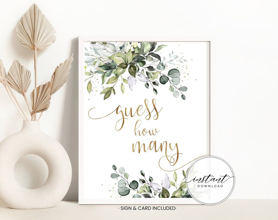 Guess How Many Sign, Baby Shower Game Greenery, Botanical Eucalyptus ...