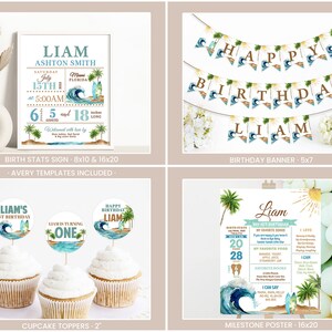 The Big ONE First Birthday Bundle, Surfing Birthday Invite | Beach ...