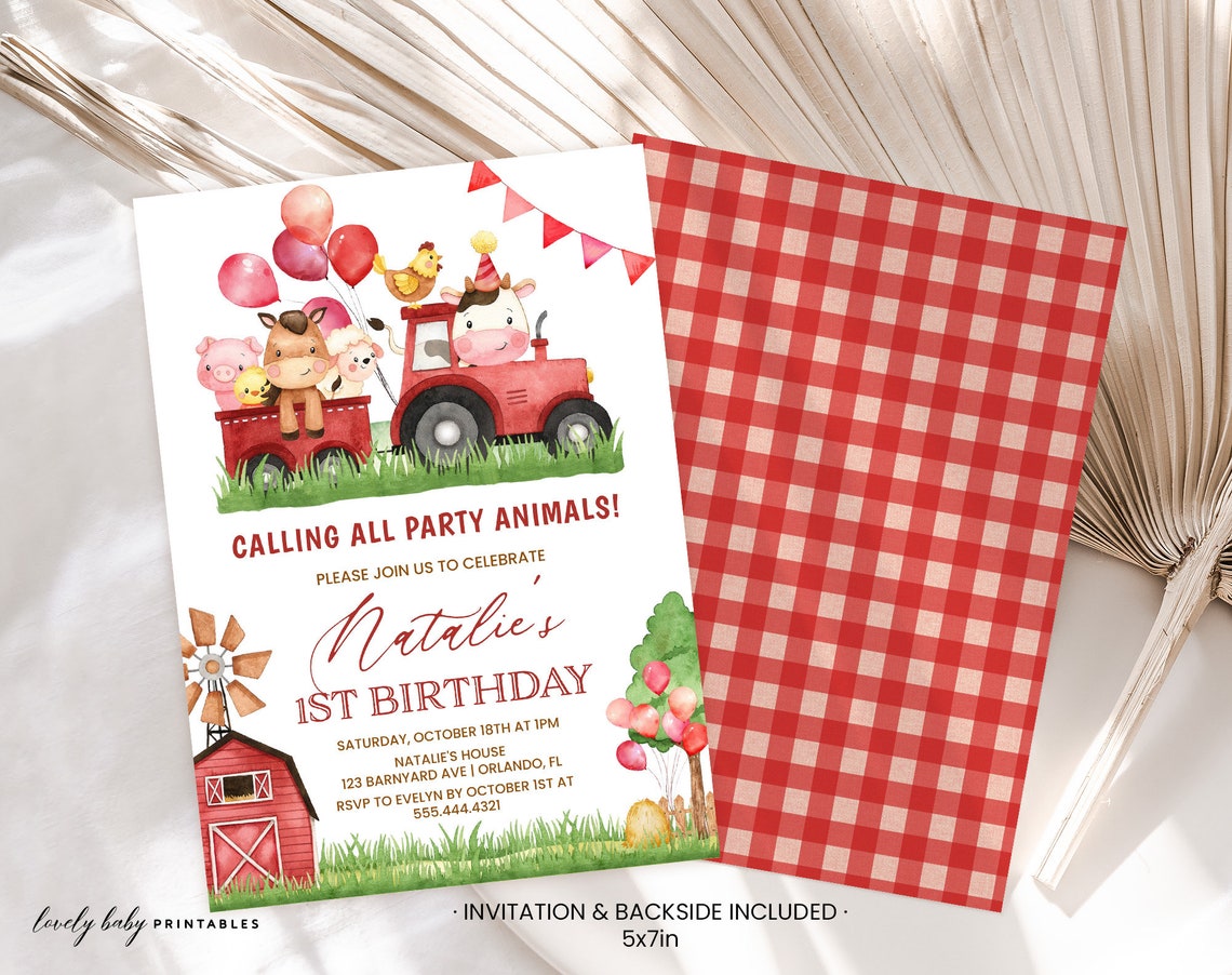 Farm Birthday Invitation, 1st Birthday Invite | Barn Animals, Barnyard ...