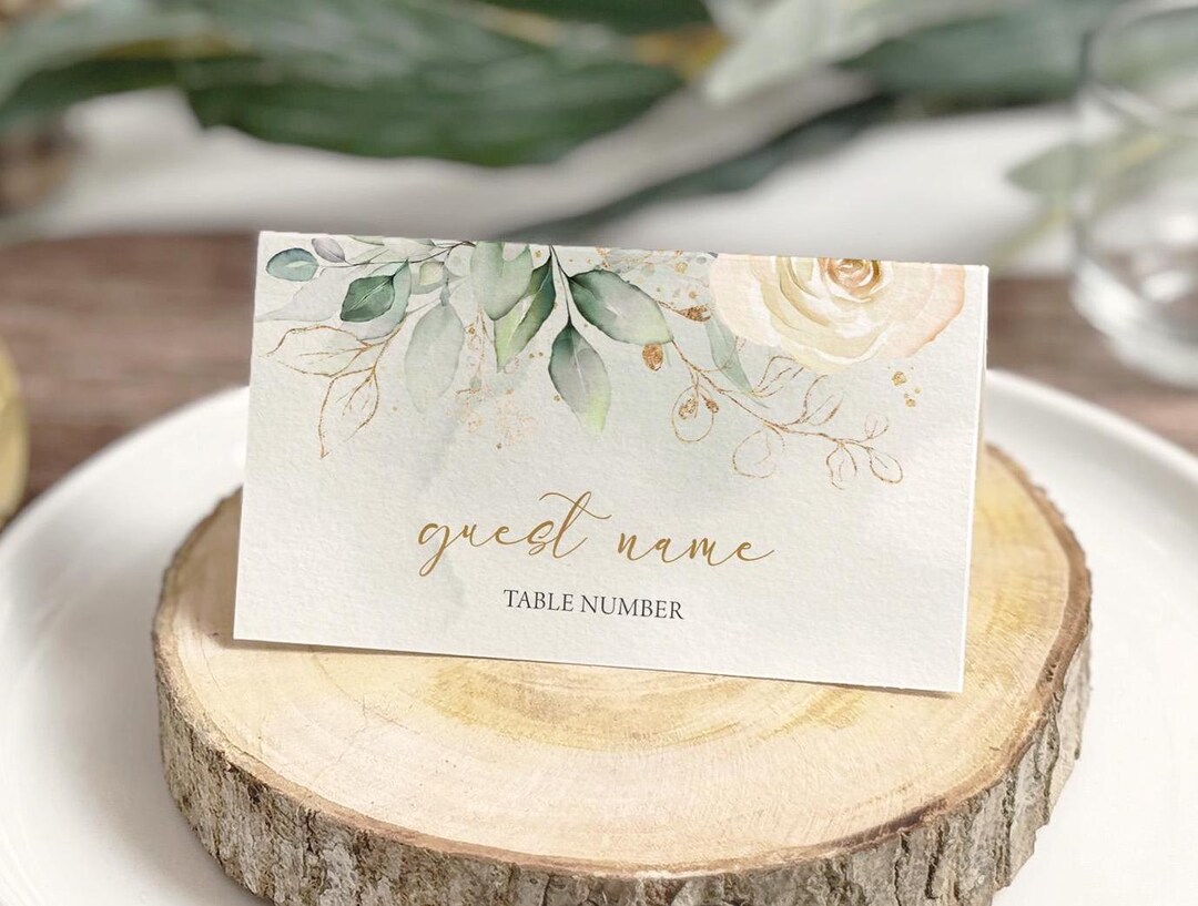 Wedding Place, Name Cards, Food Tent Cards | White Floral, Greenery ...
