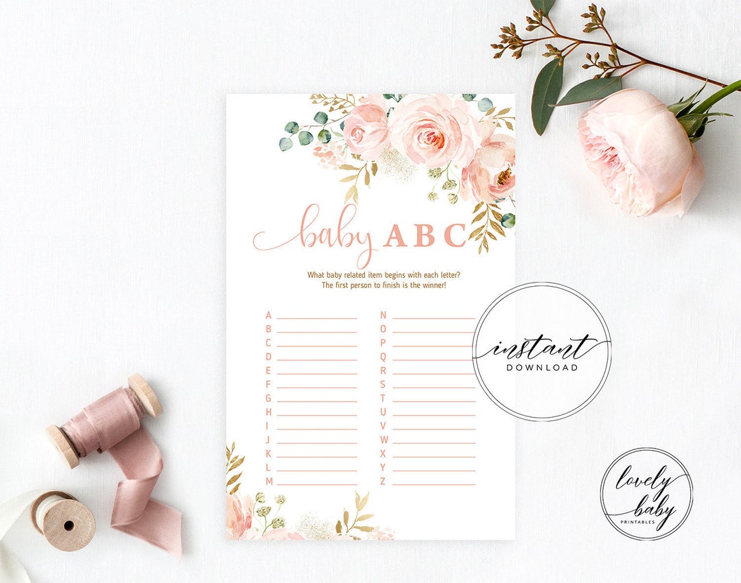 Baby Shower Abc's Game, Baby Alphabet Game Blush Pink Floral, Gold ...