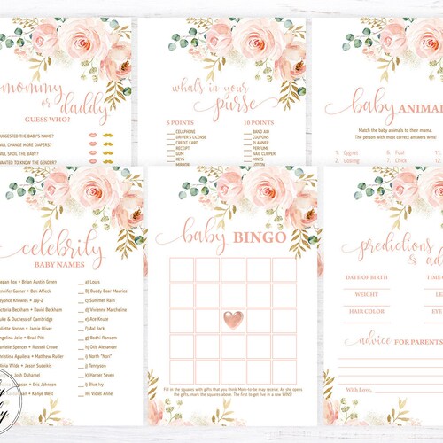 Dots Baby Shower Games Printable Pack Pink Gold Baby Shower - Etsy