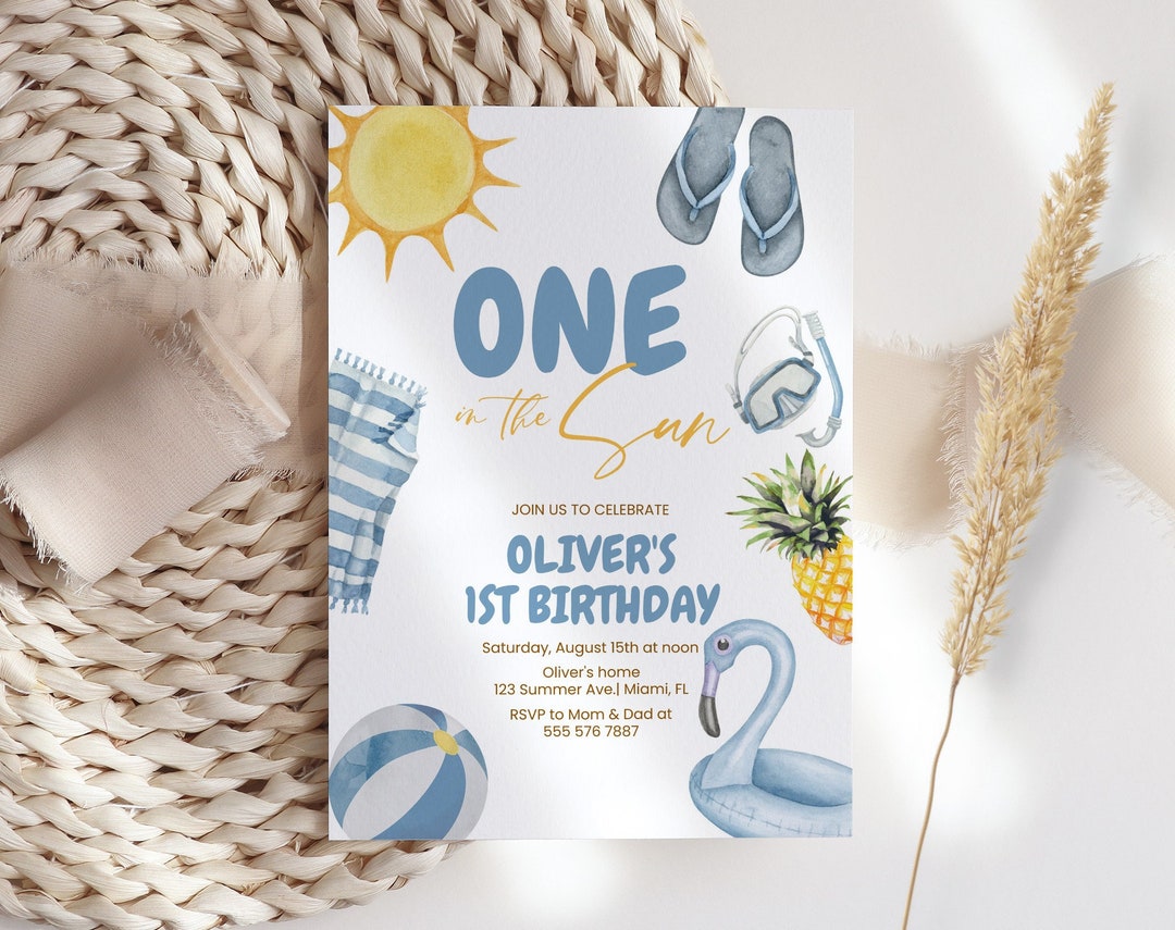 ONE in the Sun Birthday Invitation, First Birthday Invite | Beach Theme ...