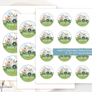 Editable Round Favor Tags, Boys 1st Birthday Gift Tag Farm Animals ...