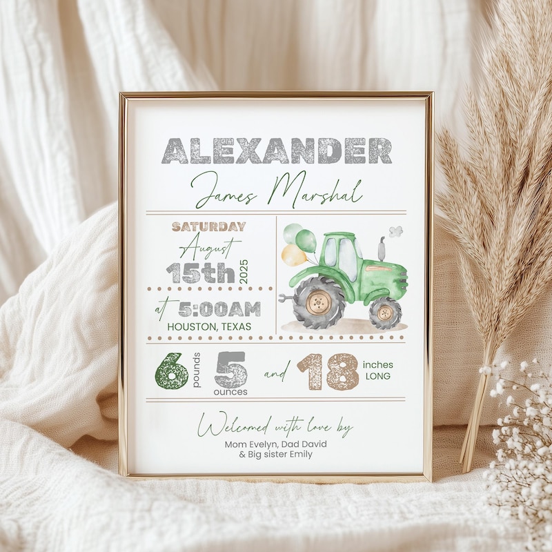 Tractor Birth Wall Art - Etsy