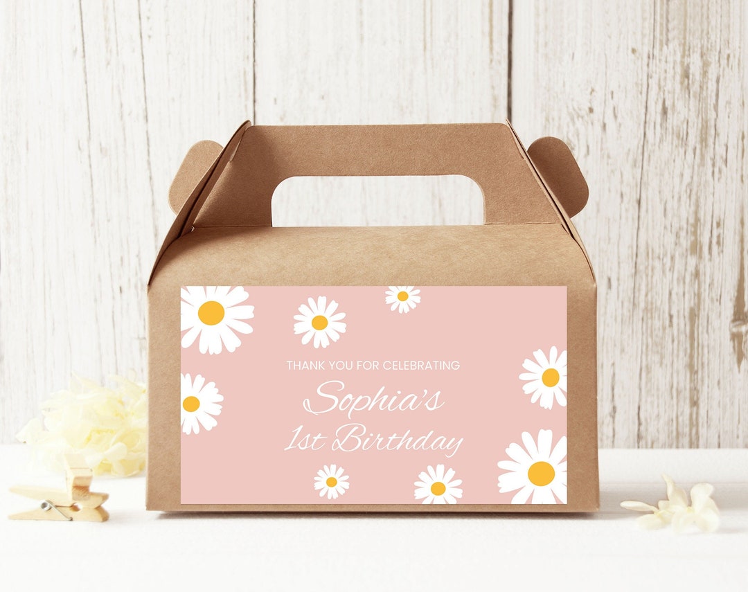 Printable Birthday Gable Box Label Retro Daisy Gable Gift Box Sticker ...
