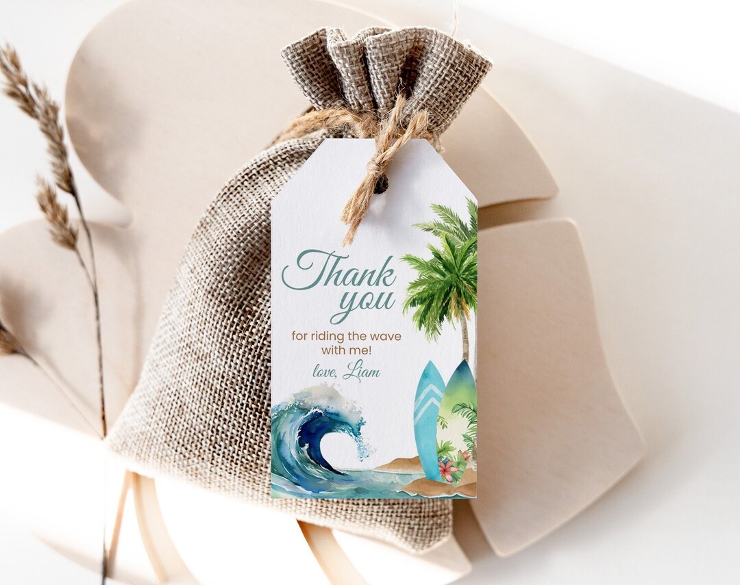 Printable Birthday Favor Tags, Editable Gift Tags | the Big ONE, Surf ...