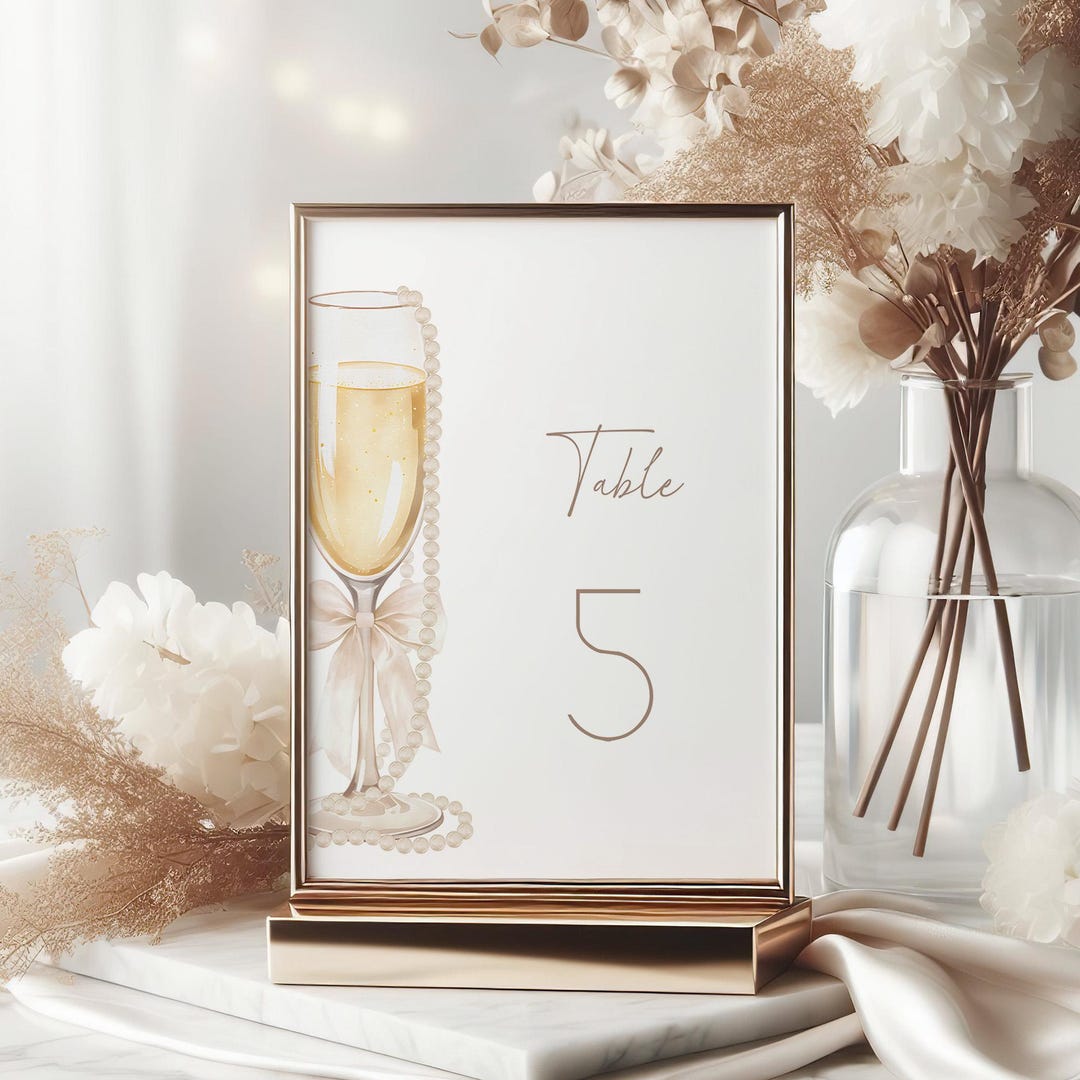Pearls and Prosecco Bridal Shower Table Numbers | Beige Bow, Brunch ...