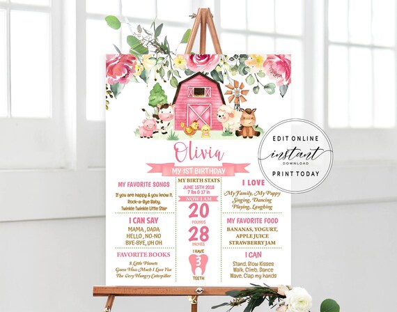 Editable Milestone Sign Template Printable Birthday Board 1st | Etsy