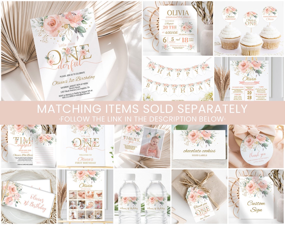High Chair Banner, Girls 1st Birthday ONE Banner | Blush Pink Floral ...