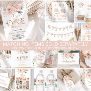 High Chair Banner, Girls 1st Birthday ONE Banner | Blush Pink Floral ...