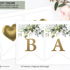 Editable Baby Shower Party Banner Printable Hello Baby Banner Greenery ...