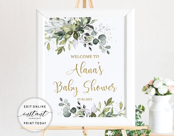 Baby Shower Welcome Sign Printable Greenery Welcome to Baby - Etsy