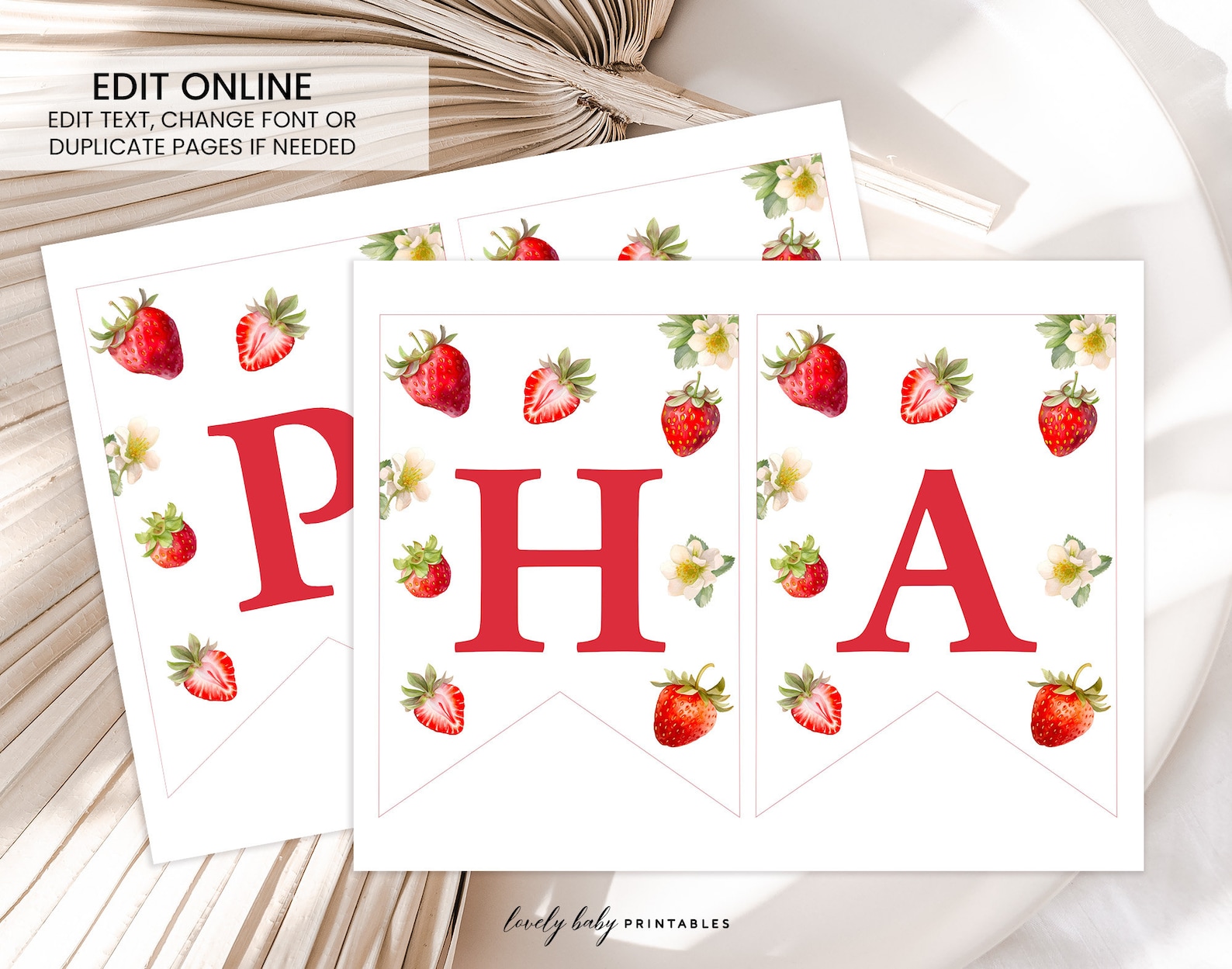 Strawberry Happy Birthday Banner Berry First, Strawberry, Berry Sweet ...