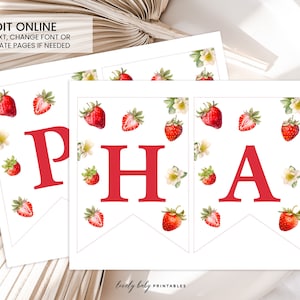 Strawberry Happy Birthday Banner | Berry First, Strawberry, Berry Sweet ...