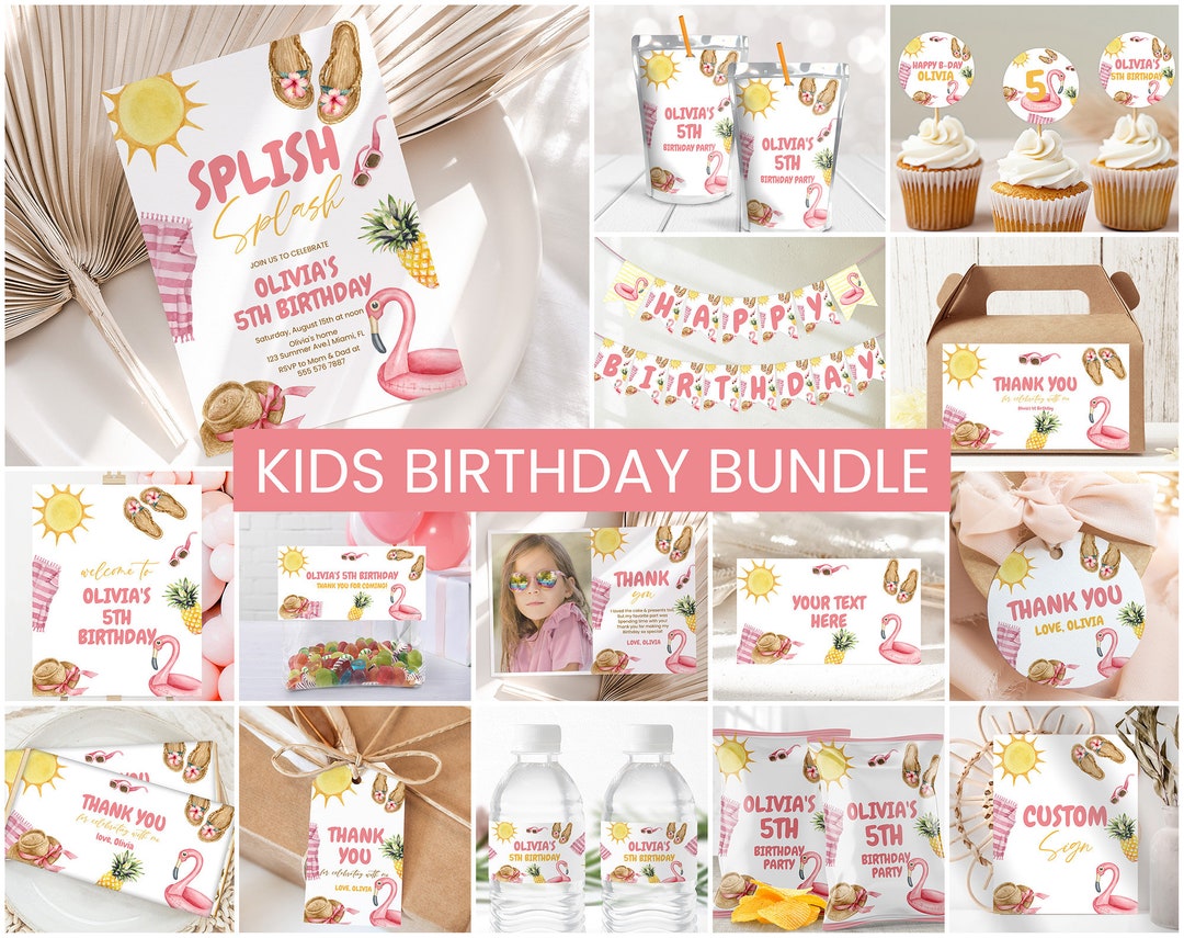 Splish Splash Birthday Bundle, Girl Birthday Invite | Beach Theme, Pool ...
