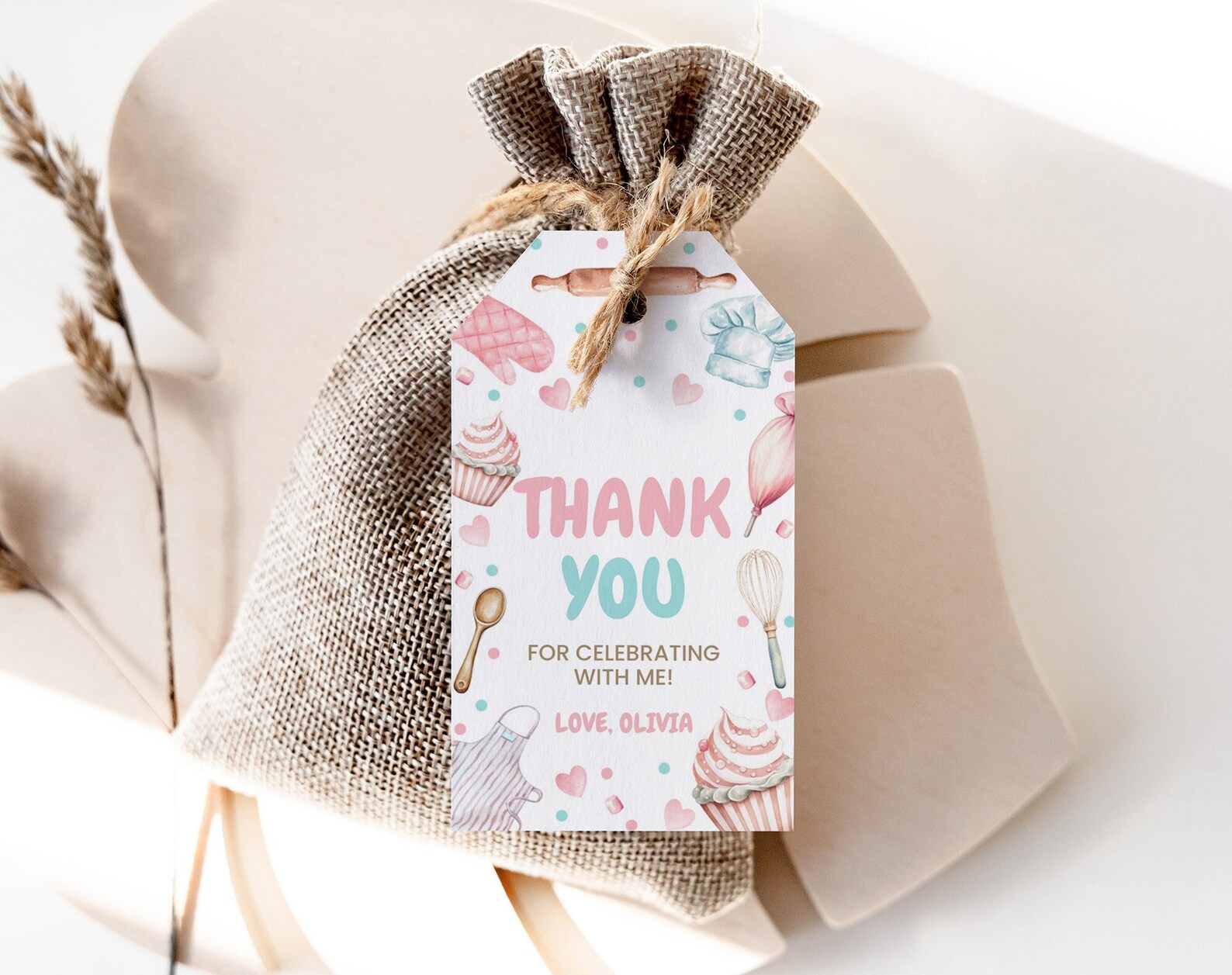 Printable Baking Party Favor Tags, Editable Birthday Thank You Gift Tag ...