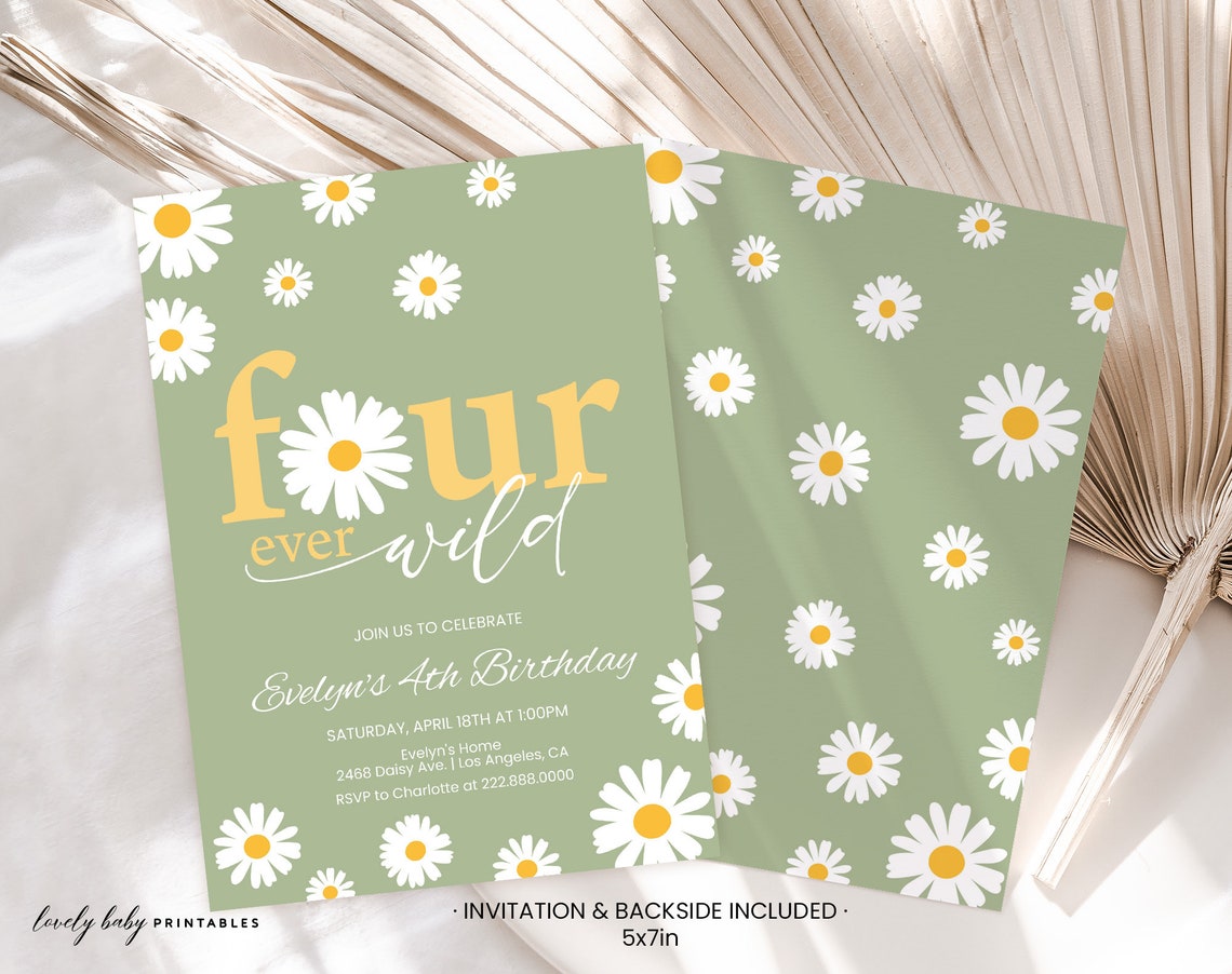 Editable Daisy Birthday Invitation Template Retro Daisy 4th - Etsy