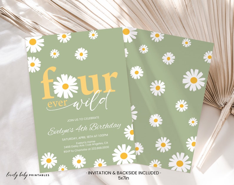 Editable Daisy Birthday Invitation Template Retro Daisy 4th - Etsy