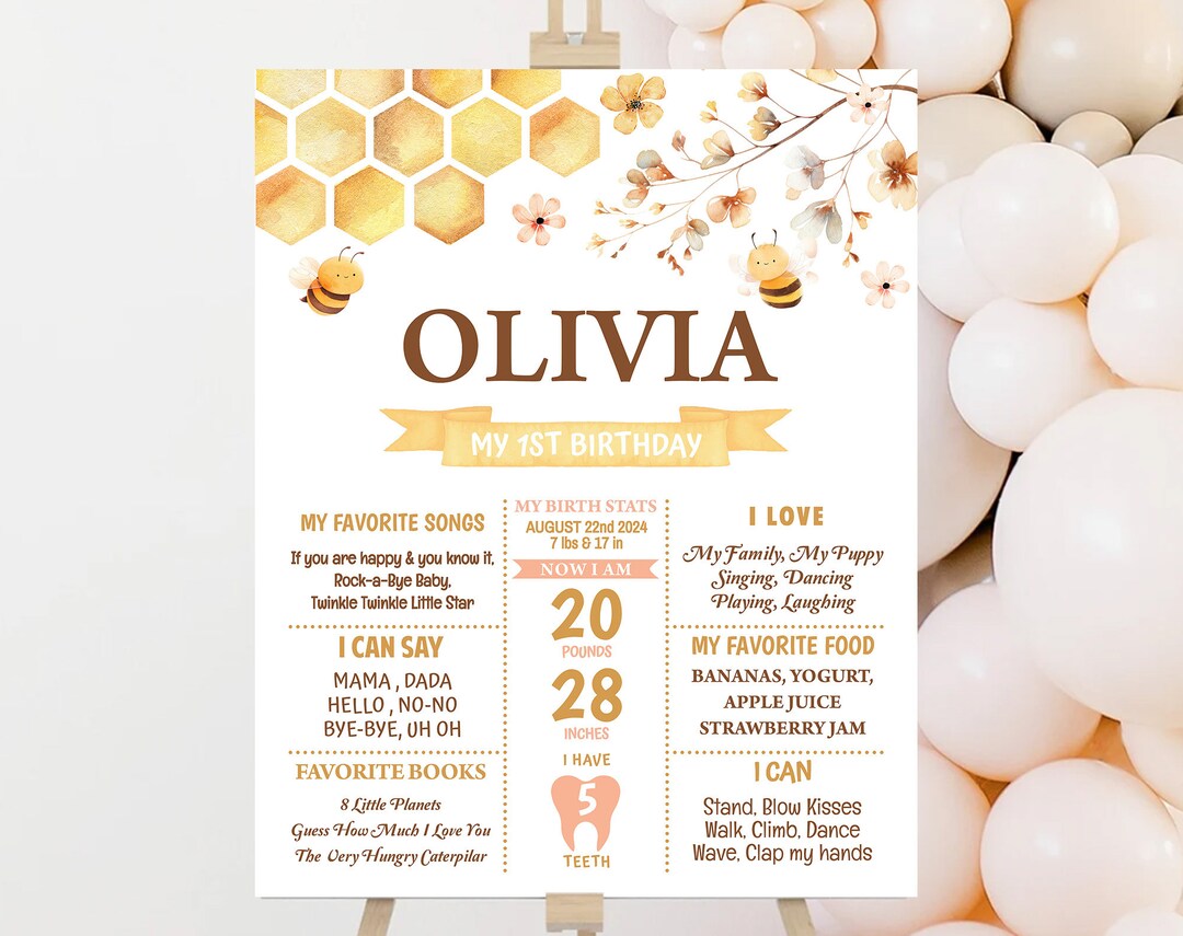 Birthday Milestone Sign, Poster | Honey Bee, First Bee-day, Our Little ...